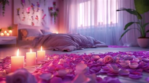 Premium Photo Sensual Elegance Luxurious Bedroom With Candlelight And Petals