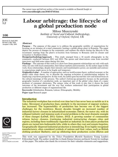 Ethnography Paper Pdf Labour Economics Ethnography
