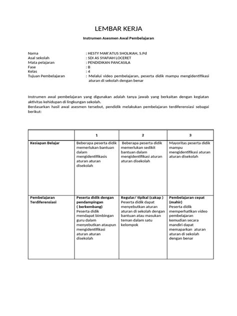 Lk Asesmen Awal Hesty Maratus Sholikah Sdi As Syafiah Loceret Pdf