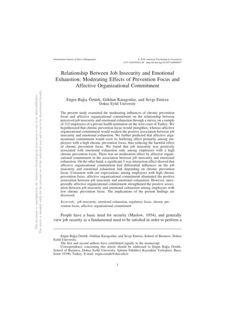 Pdf Relationship Between Job Insecurity And Emotional Exhaustion