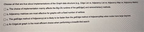 Solved Choose All That Are True About Implementations Of The Graph