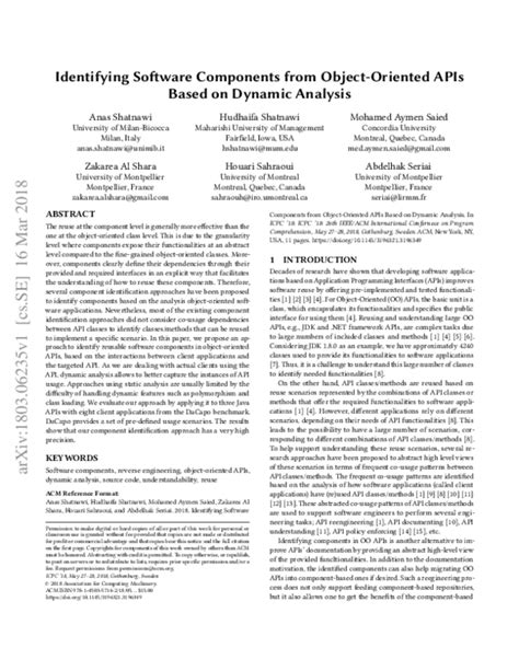 Pdf Identifying Software Components From Object Oriented Apis Based On Dynamic Analysis