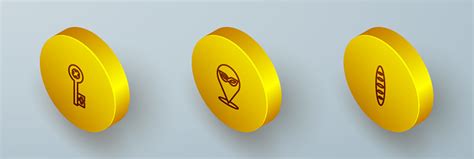 아이소메트릭 라인 이전 키 카니발 마스크 및 프렌치 바게트 빵 아이콘을 설정합니다 벡터 3차원 형태에 대한 스톡 벡터 아트 및 기타 이미지 3차원 형태 고풍스런