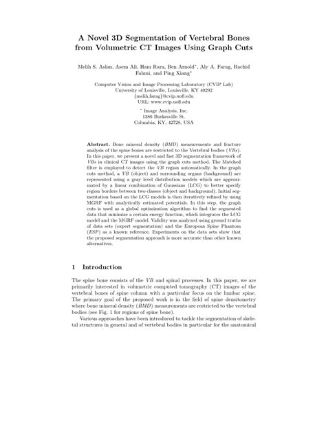 Pdf A Novel 3d Segmentation Of Vertebral Bones From Volumetric Ct Images Using Graph Cuts