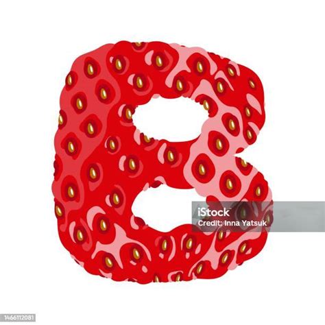 딸기 글꼴입니다 편지 B 딸기 질감의 알파벳 문자 음성에 사용되는 소리 중 하나 이상을 나타내는 문자입니다 장식 과일 글꼴입니다 벡터 그림입니다 0명에 대한 스톡 벡터 아트