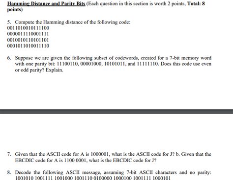 Solved Hamming Distance And Parity Bits Each Question In