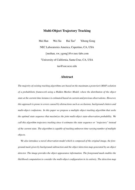 Pdf Multi Object Trajectory Tracking