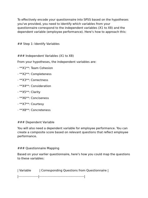 To Effectively Encode Your Questionnaire Into Spss Based On The Hypotheses You Pdf