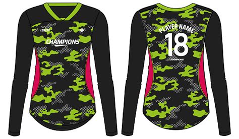 여성 롱 슬리브 스포츠 저지 티셔츠 디자인 플랫 스케치 일러스트는 배구 저지 축구 축구 넷볼에 적합한 여성과 숙녀에게 적합한 위장 패턴으로 삽화합니다 스포츠 유니폼 키트