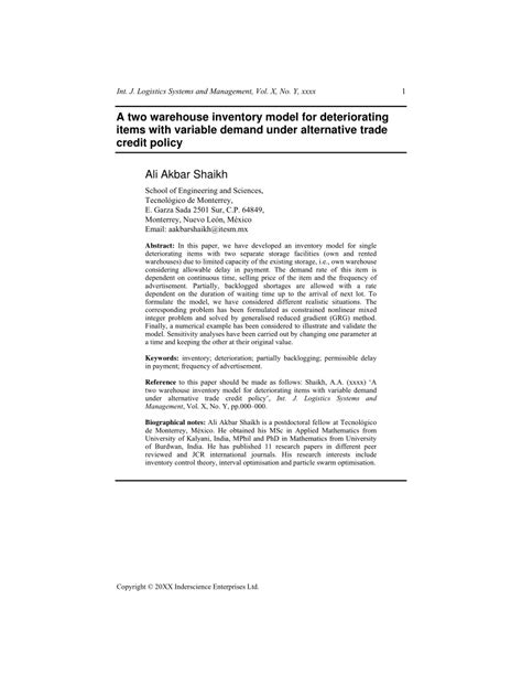 Pdf A Two Warehouse Inventory Model For Deteriorating Items With