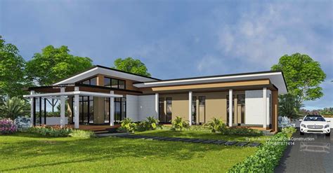 แบบบ้านสไตล์โมเดิร์นรูปทรงตัวแอล L Shaped House พร้อมเฉลียงกว้าง 3 ห้องนอน 1 ห้องน้ำ งบ