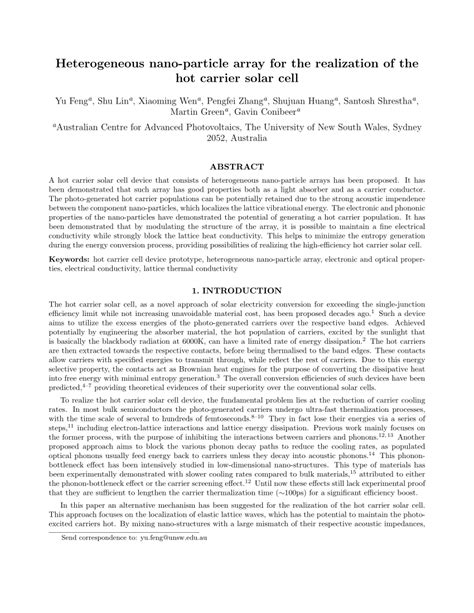Pdf Heterogeneous Nano Particle Array For The Realization Of The Hot Carrier Solar Cell