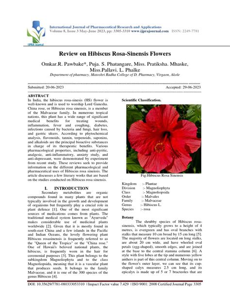 Review On Hibiscus Rosa Sinensis Flowers Download Free Pdf Flavonoid