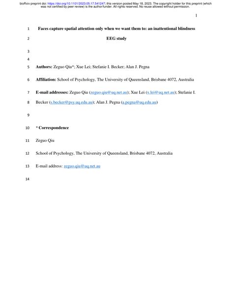 Pdf Faces Capture Spatial Attention Only When We Want Them To An Inattentional Blindness Eeg