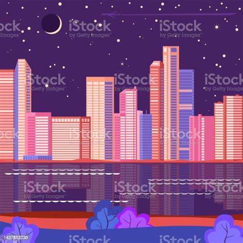 기하학적 평면 스타일의 벡터 일러스트 레이 션 건물 언덕 관목 및 나무가있는 도시 풍경 0명에 대한 스톡 벡터 아트 및 기타 이미지 Istock