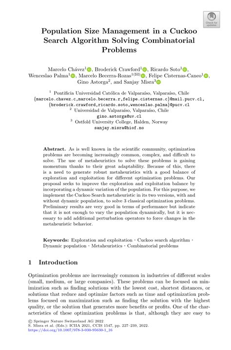 Pdf Population Size Management In A Cuckoo Search Algorithm Solving Combinatorial Problems