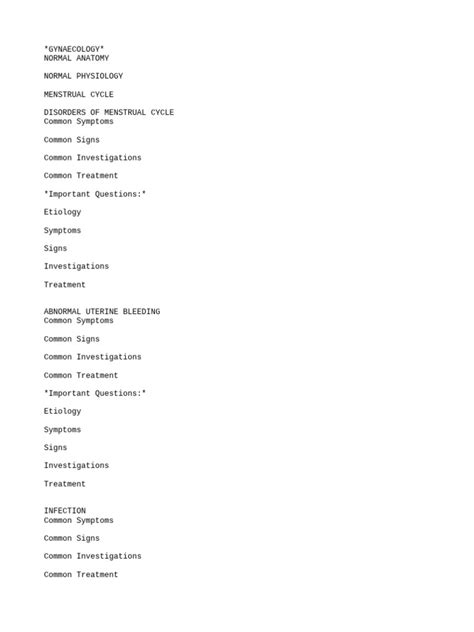 Cheat Sheet Obstetrics And Gynaecology Pdf