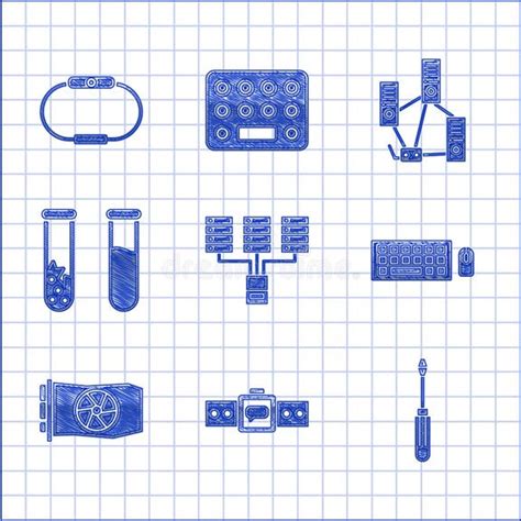 Set Server Data Web Hosting Smartwatch Screwdriver Keyboard And Mouse Video Graphic Card