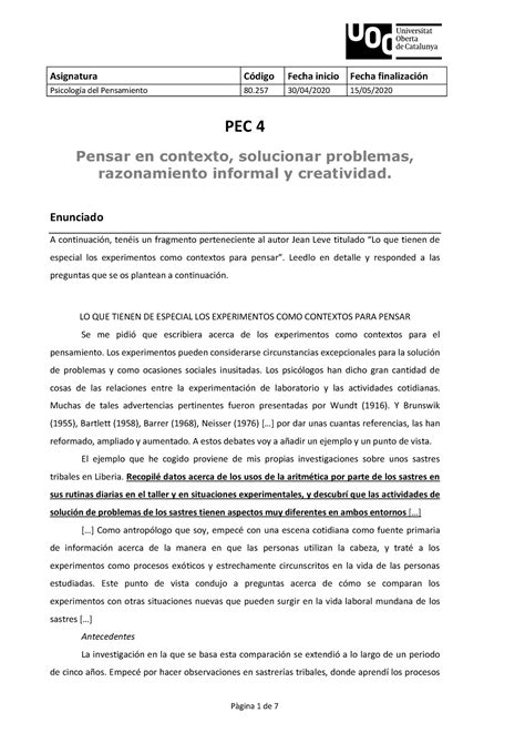 Enunciado Pec 4 Pensamiento Warning Tt Undefined Function 32 Asignatura Código Fecha Inicio
