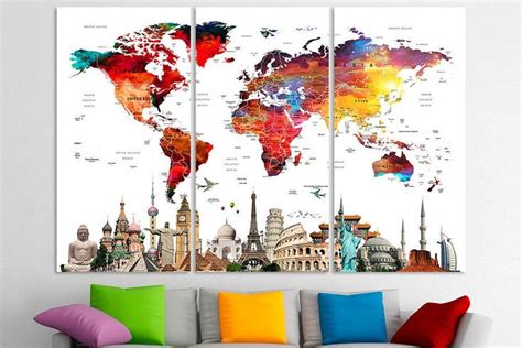 Canvas Set Of Push Pin World Map World Map Canvas World Map Wall