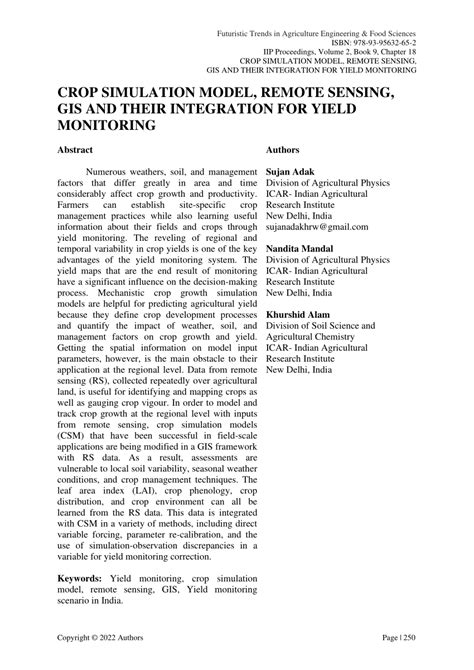 Pdf Crop Simulation Model Remote Sensing Gis And Their Integration For Yield Monitoring