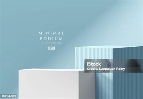 자연광 벽 장면이 있는 수준 흰색과 파란색 큐브 받침대 연단이 있는 3d 배경 플랫폼 모형 제품 디스플레이 프레젠테이션 추상적 인 구성 최소한의 디자인 무대 쇼케이스 배경