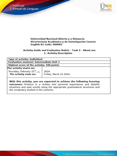 Activities Guide And Evaluation Rubric Unit 1 Task 2 About Me Pdf Sustainability