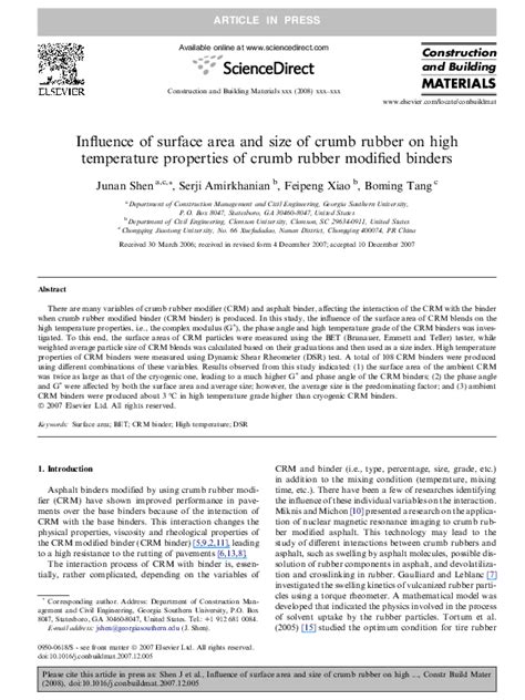 Pdf Influence Of Surface Area And Size Of Crumb Rubber On High Temperature Properties Of Crumb