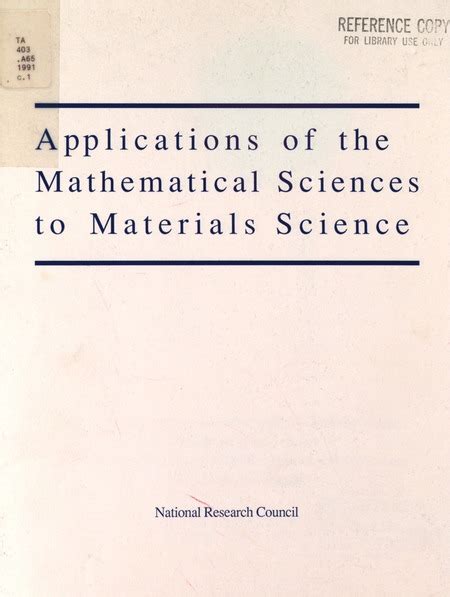 Applications Of The Mathematical Sciences To Materials Science The