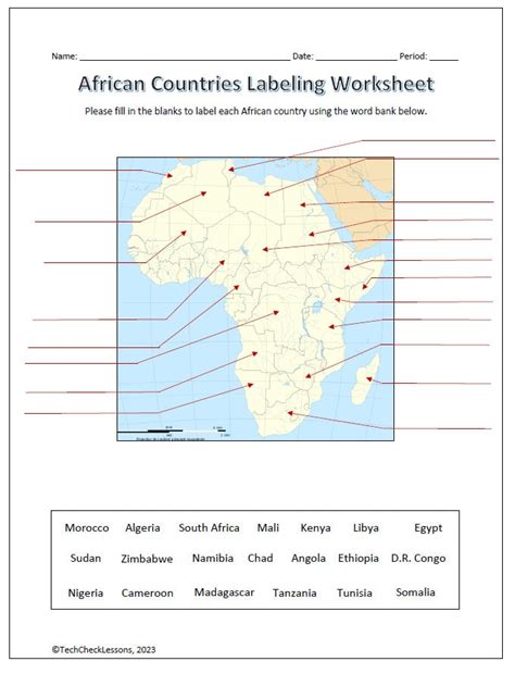 African Countries Labeling Worksheet Geography Editable Digital