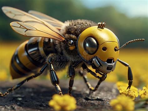 A Bee Close Up Partial Body Part Of A Robotic Device Stock
