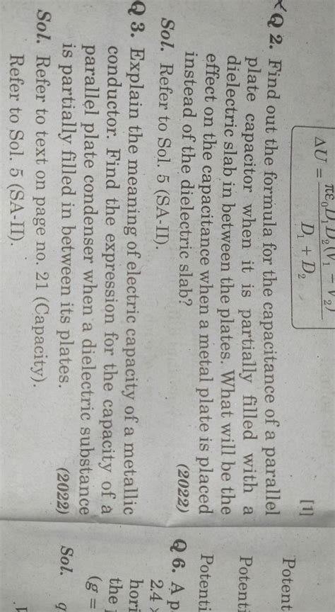 Q 2 Find Out The Formula For The Capacitance Of A Parallel Plate Capacit