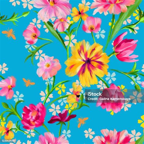 식물성 꽃 장식 이음새없는 패턴 흩어져있는 작은 초원 데이지 질감과 혼합 밝은 추상 판타지 꽃 여름 꽃 배경입니다 개화기에 대한 스톡 벡터 아트 및 기타 이미지 Istock
