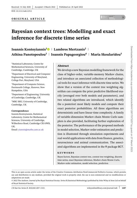 Pdf Bayesian Context Trees Modelling And Exact Inference For Discrete Time Series