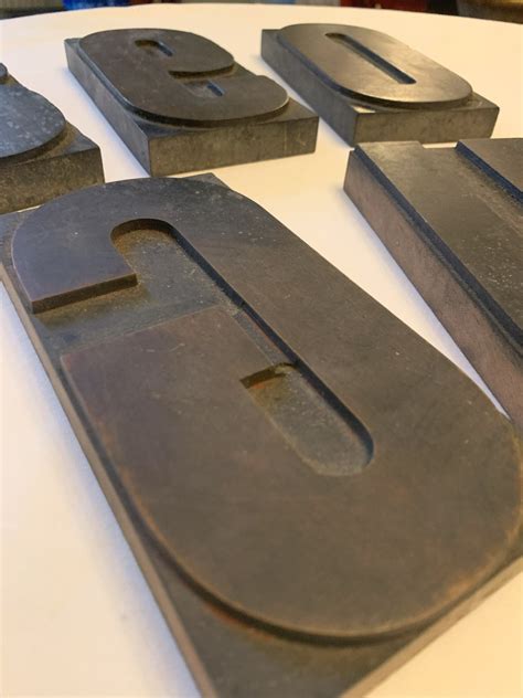 French Vintage Wood Block Press Letters And Numbers Set Of 5 Etsy