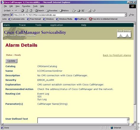 Cisco Callmanager Serviceability System Guide Release 332 Alarms
