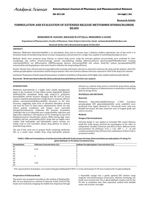 Pdf Formulation And Evaluation Of Extended Release Metformin