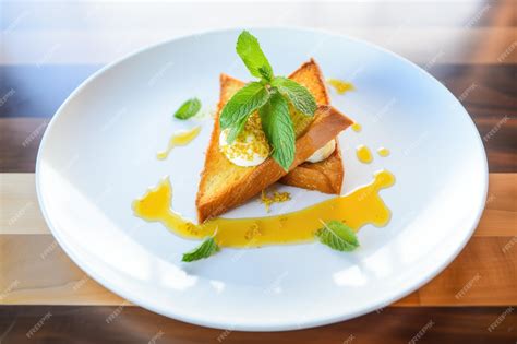 Premium Photo Trianglecut French Toast With Honey And A Mint Leaf
