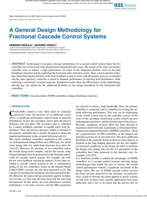 Pdf A General Design Methodology For Fractional Cascade Control Systems