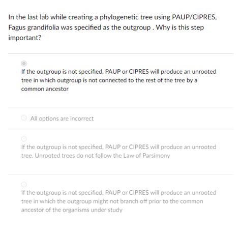 Solved In The Last Lab While Creating A Phylogenetic Tree Chegg Com