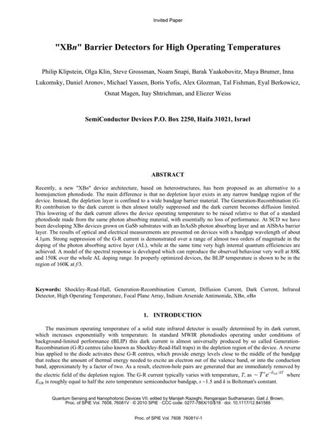PDF XBn Barrier Detectors For High Operating Temperatures