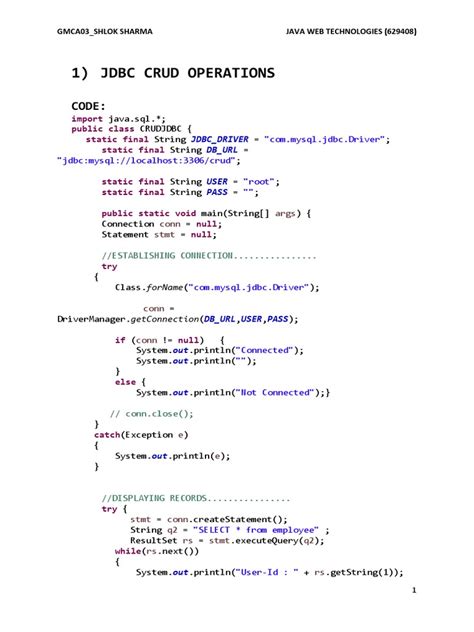 1 Jdbc Crud Operations Code Pdf Computer Programming Data