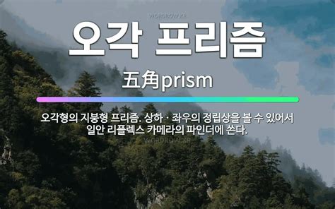 🌟오각 프리즘 오각형의 지붕형 프리즘 상하ㆍ좌우의 정립상을 볼 수 있어서 일안 리플렉스 카메라의 파인더 표준국어대사전