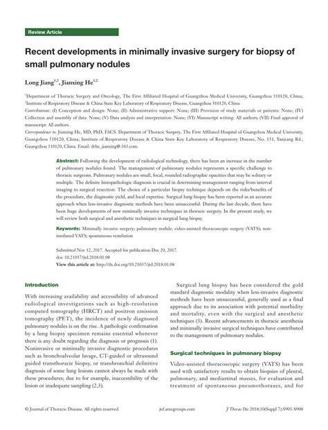 Pdf Recent Developments In Minimally Invasive Surgery For Biopsy Of