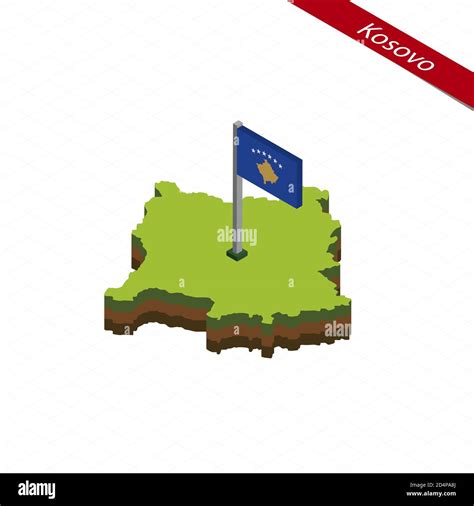 Isometric Map And Flag Of Kosovo 3d Isometric Shape Of Kosovo Vector