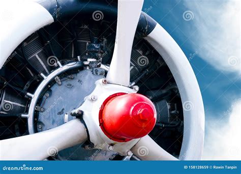 Vintage Airplane Propeller With Radial Engine On A Beautiful Blue Sky Stock Image Image Of