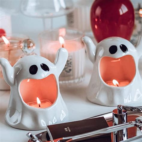 Tokzon Halloween Ghost Shape Candle Holder Ceramic Ghost