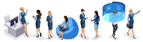 비즈니스 여자 가제트 가상 스크린 가상 현실 스마트폰 노트북 태블릿에 노력 하는 남자의 큰 세트의 아이소메트릭 세트 경영자에