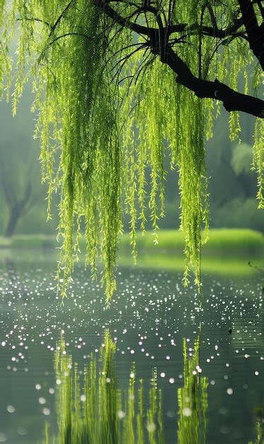 Premium Photo A Tree Hanging Over A Lake Filled With Water Lilies And