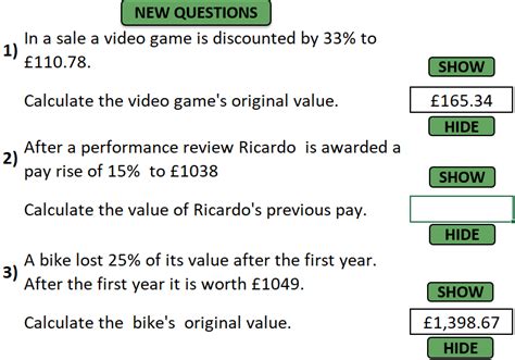 calculating a reverse percentage mr